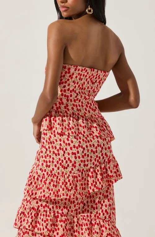plissé asymmetric tiered ruffle strapless midi dress Asymmetrical Tiered Ruffle Midi Dress main image 0