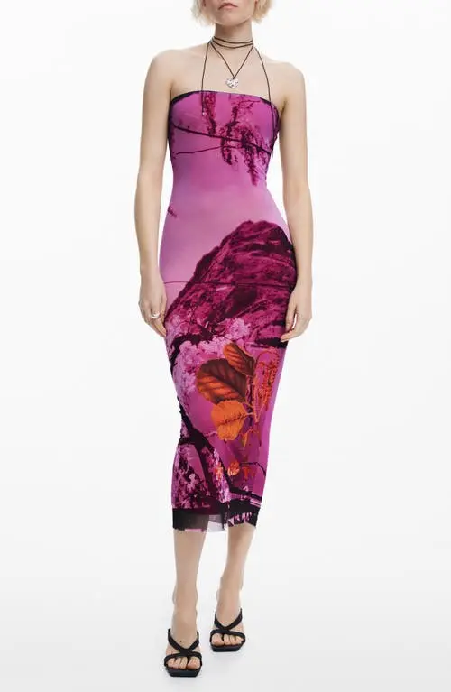 Desigual Bandeau Body-con Midi Dress - Purple
