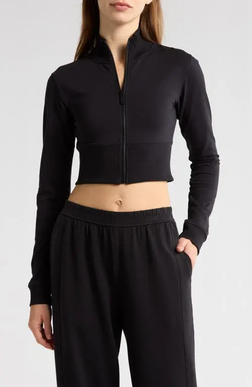 FLORENCE BY MILLS Crop Stretch Cotton Blend Track Jacket - Black