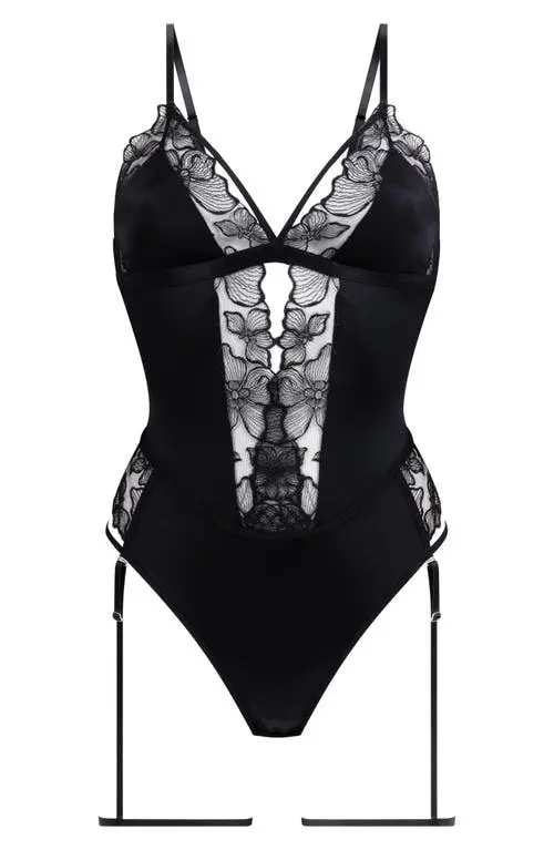 Hunkemoller Jemima Bodysuit & Garter Straps Set - Caviar