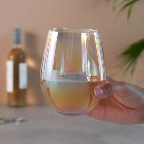 TWINE Luster Stemless Wine Glasses Set Of 2