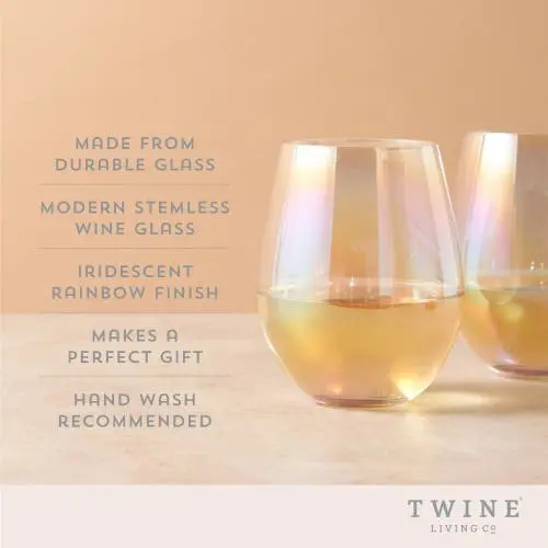 TWINE Luster Stemless Wine Glasses Set Of 2
