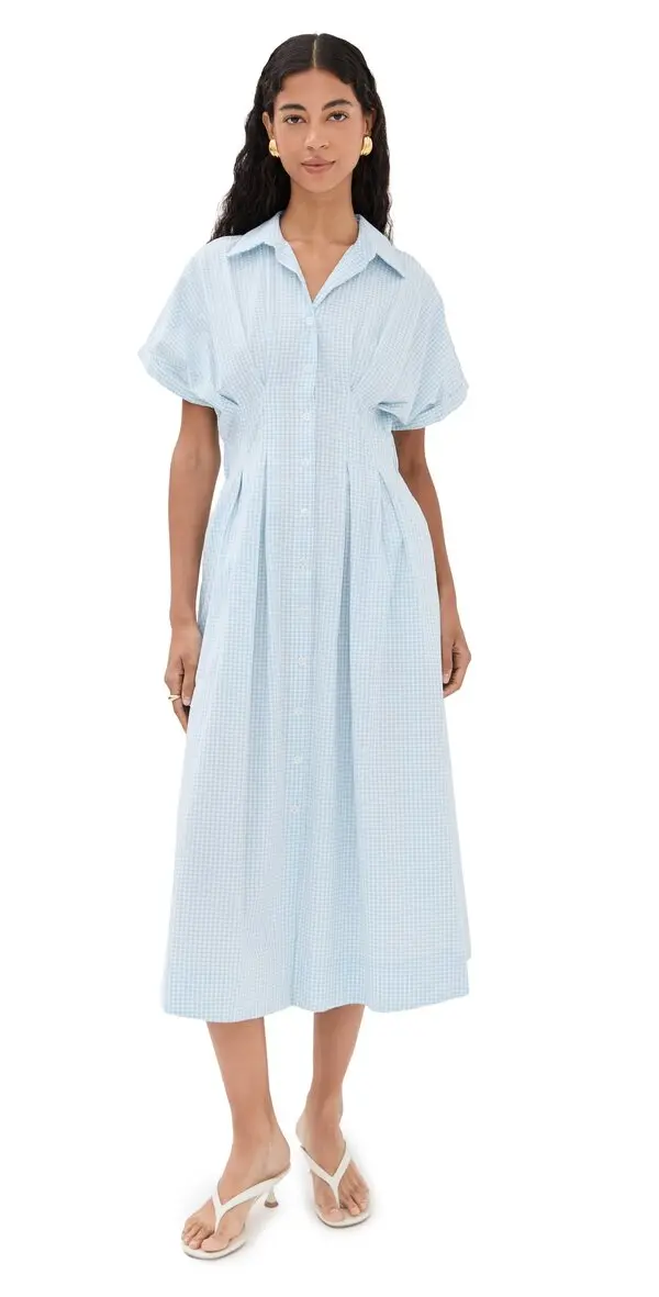LE BOP Roberta Button-down Midi Dress - Sky Gingham