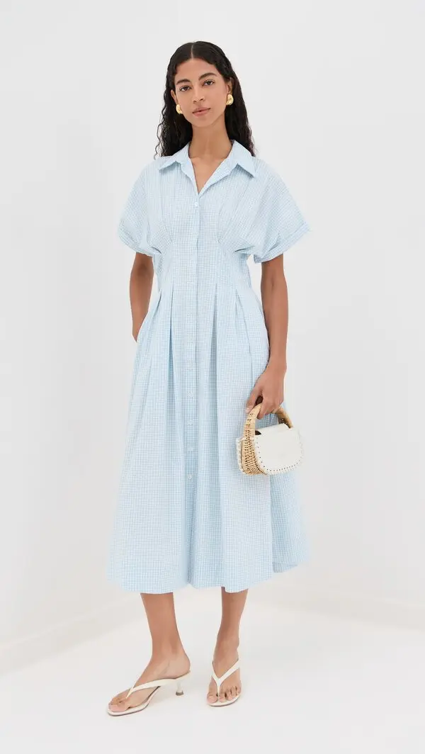 LE BOP Roberta Button-down Midi Dress - Sky Gingham