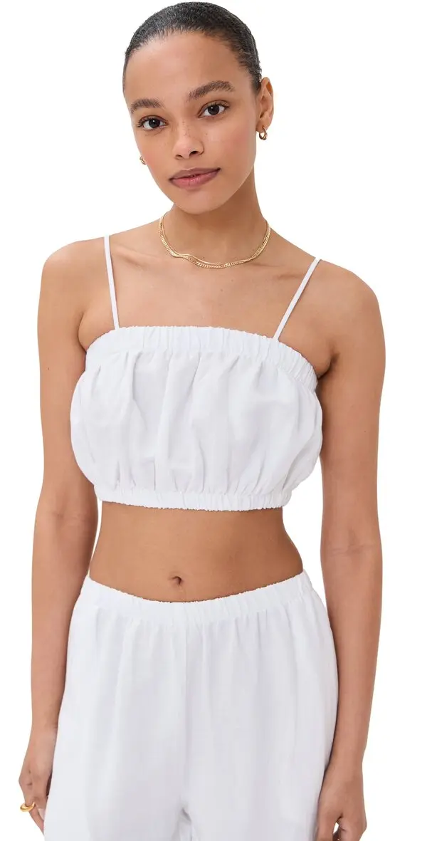 LE BOP Camille Cropped Linen Top - White