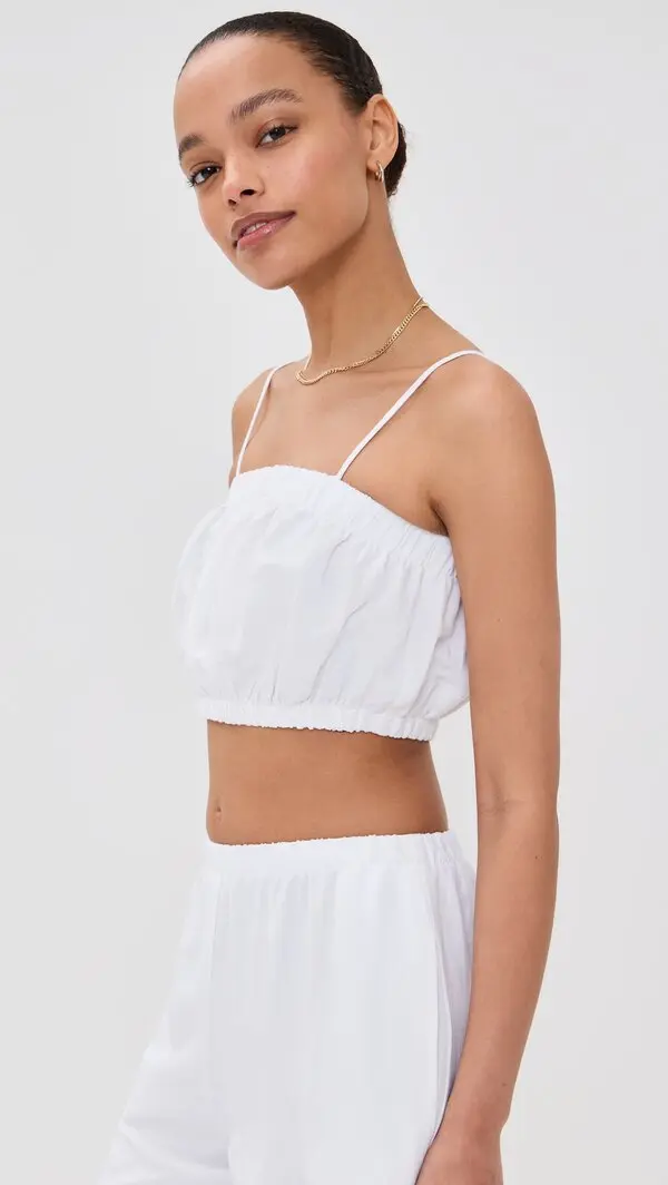 LE BOP Camille Cropped Linen Top - White