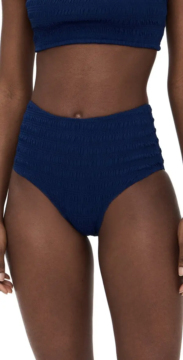 Sea Shyla Solid Smocked Bikini Bottoms - Navy