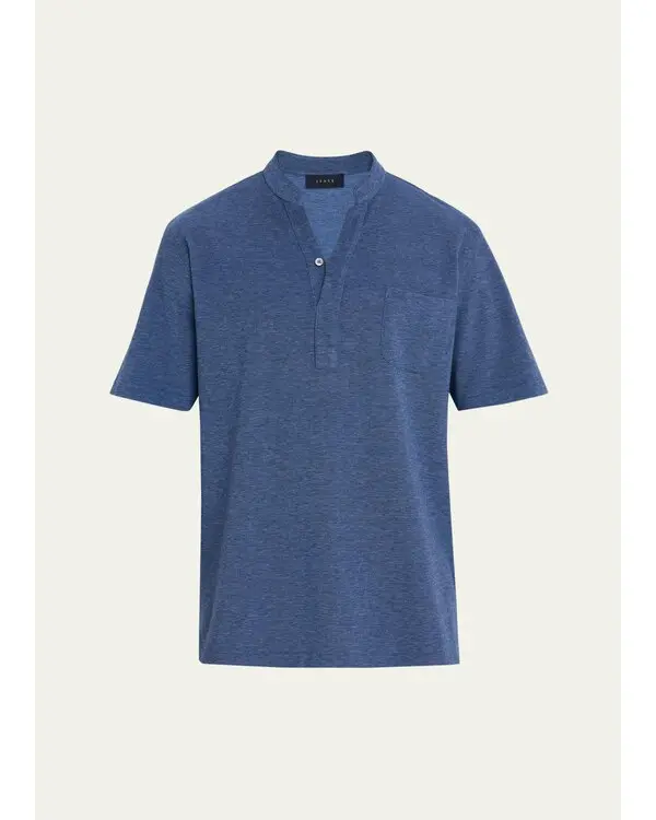 Sease Fish Tail V-neck Pocket Polo Shirt - Blue