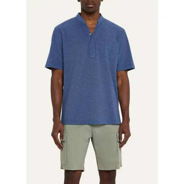 Sease Fish Tail V-neck Pocket Polo Shirt - Blue