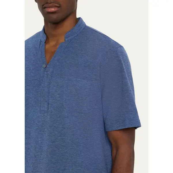 Sease Fish Tail V-neck Pocket Polo Shirt - Blue