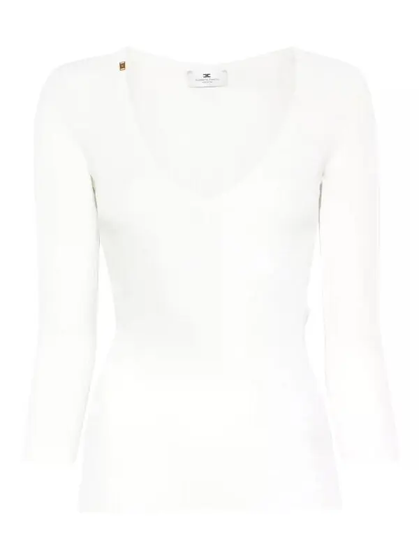 Elisabetta Franchi V-neck Ribbed Top - White