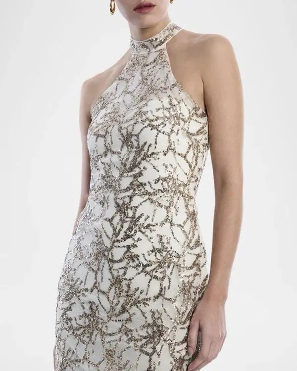 Bcbgmaxazria Sequin-embellished Halter Mini Dress