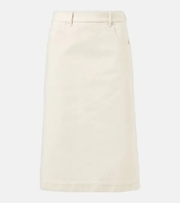 Bottega Veneta Denim Midi Skirt - White