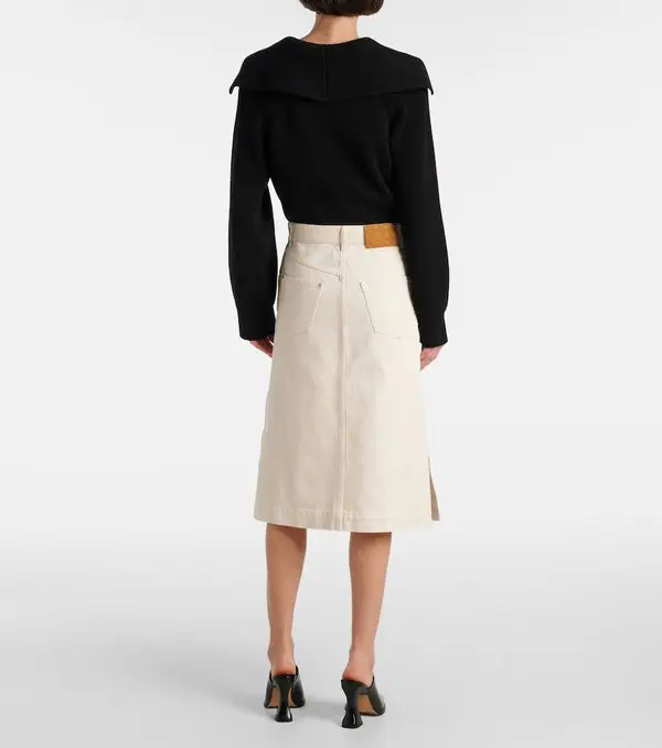 Bottega Veneta Denim Midi Skirt - White