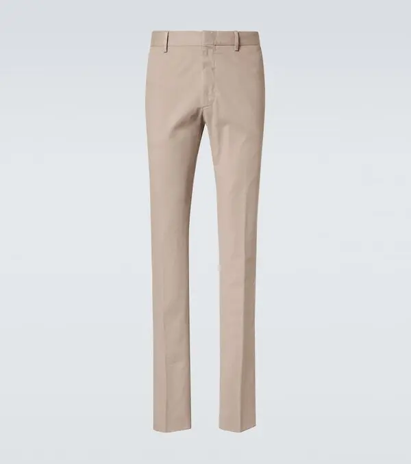 Zegna Cotton-blend Straight Trousers - Beige