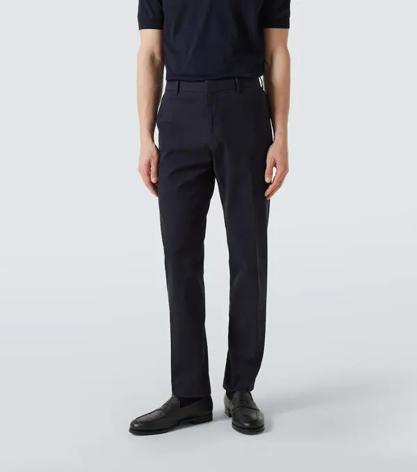 Zegna Cotton-blend Straight Leg Pants - Blue