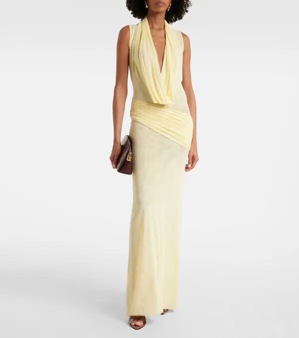 David Koma Sleeveless Semi-sheer Draped Gown - Yellow
