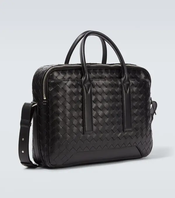 Bottega Veneta Intrecciato Leather Briefcase - Black