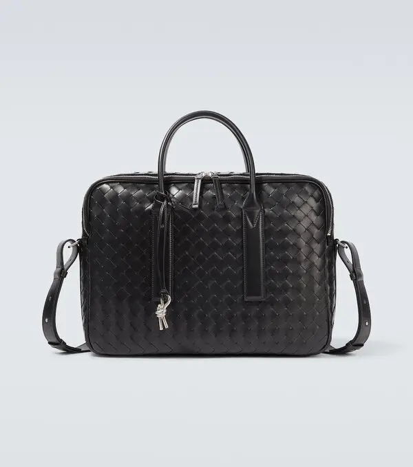 Bottega Veneta Intrecciato Leather Briefcase - Black