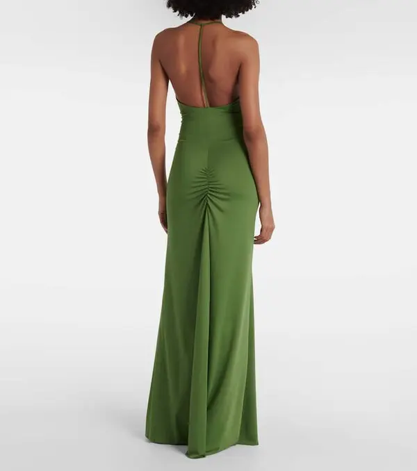 Victoria Beckham Ruched Cutout Gown - Green