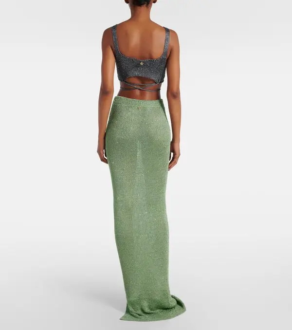 BANANHOT Alma Sequined Knitted Maxi Skirt - Green