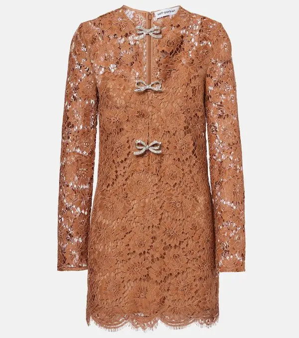 SELF-PORTRAIT Embellished Bow-detail Lace Minidress