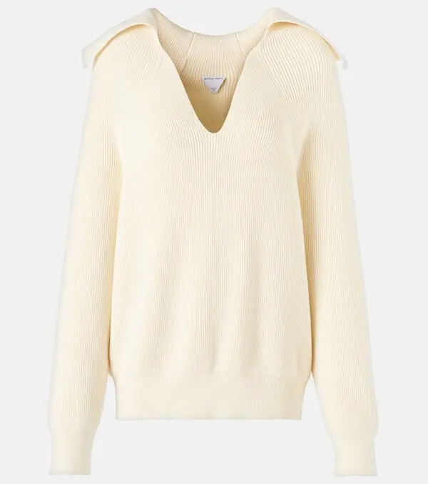 Bottega Veneta Cotton Blend Sweater With Shawl Collar - White