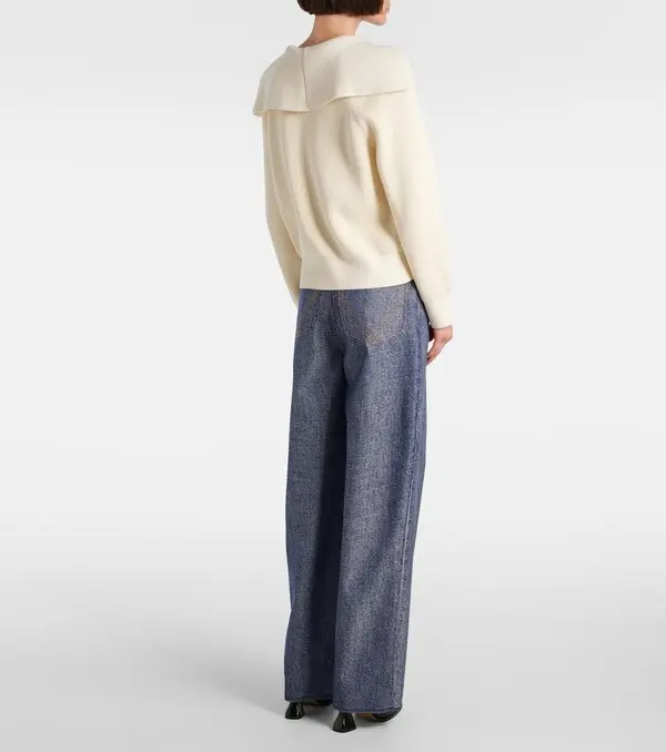 Bottega Veneta Cotton Blend Sweater With Shawl Collar - White