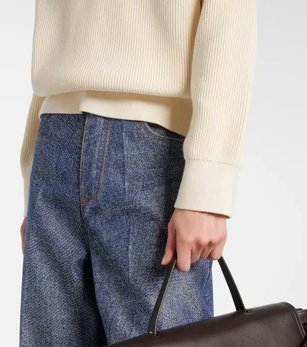 Bottega Veneta Cotton Blend Sweater With Shawl Collar - White