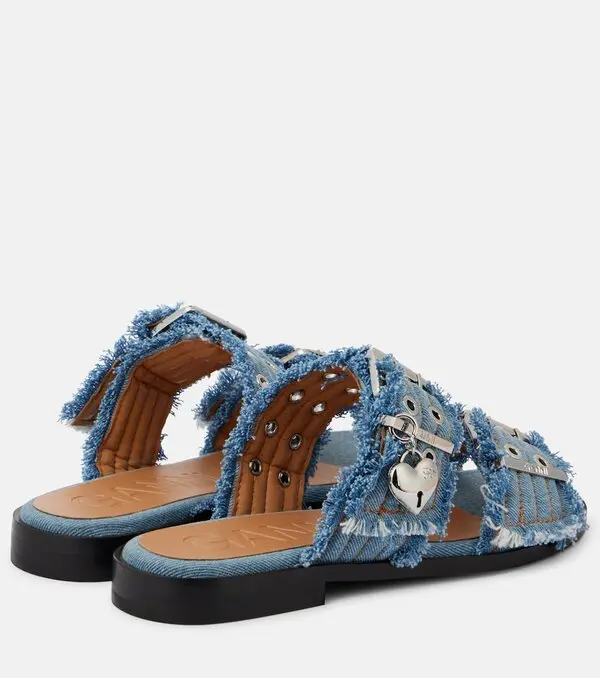 GANNI Fringed Denim Sandals