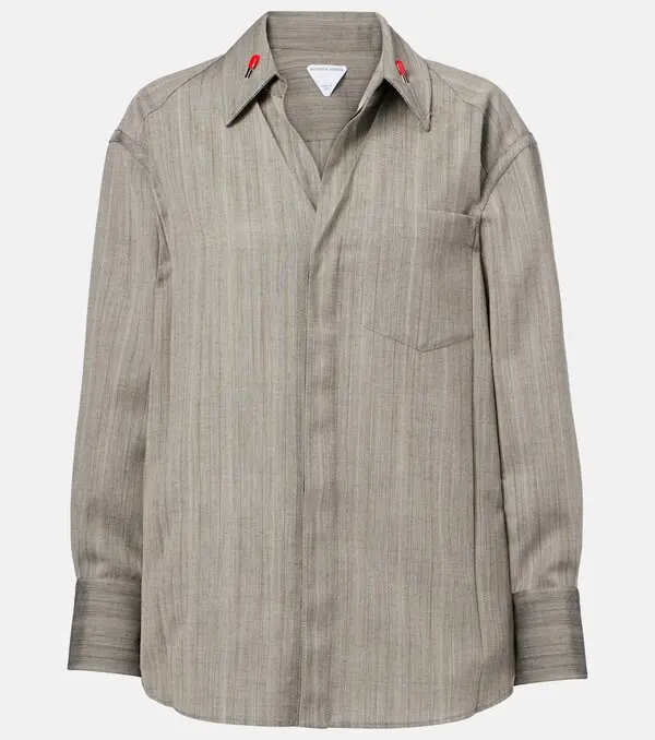 Bottega Veneta Embellished Striped Wool Shirt - Grey