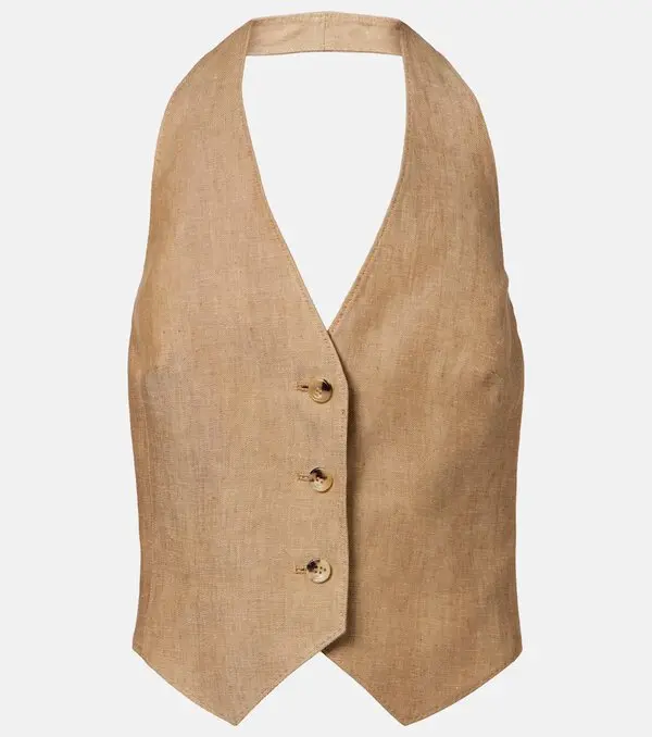 Max Mara Sauro Open-back Linen Vest - Beige