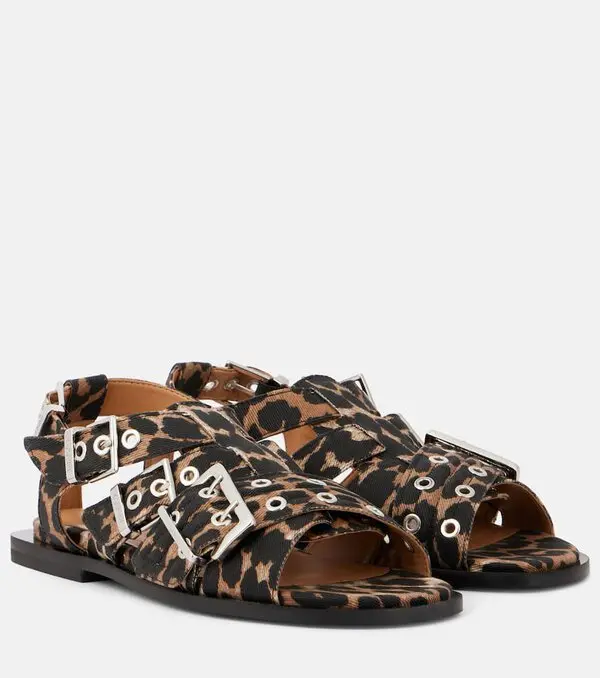 GANNI Leopard-print Buckled Sandals