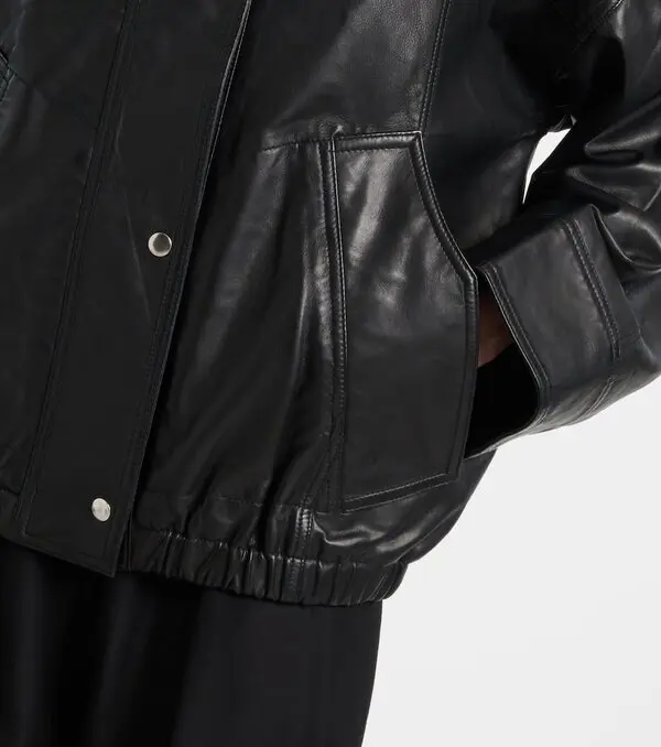 RÓHE Leather Bomber Jacket - Black