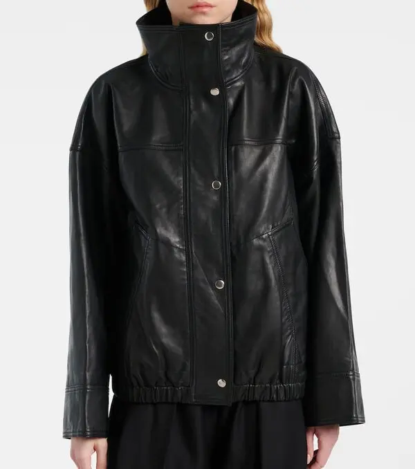 RÓHE Leather Bomber Jacket - Black