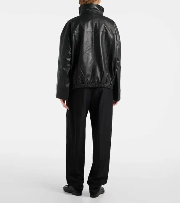 RÓHE Leather Bomber Jacket - Black