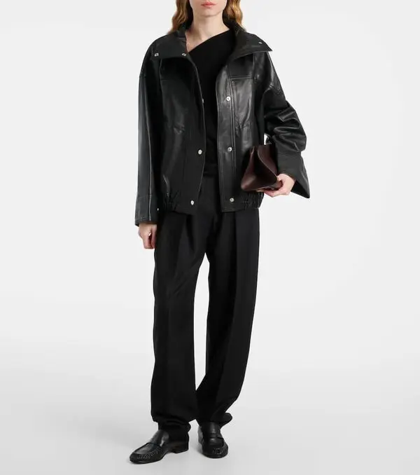 RÓHE Leather Bomber Jacket - Black