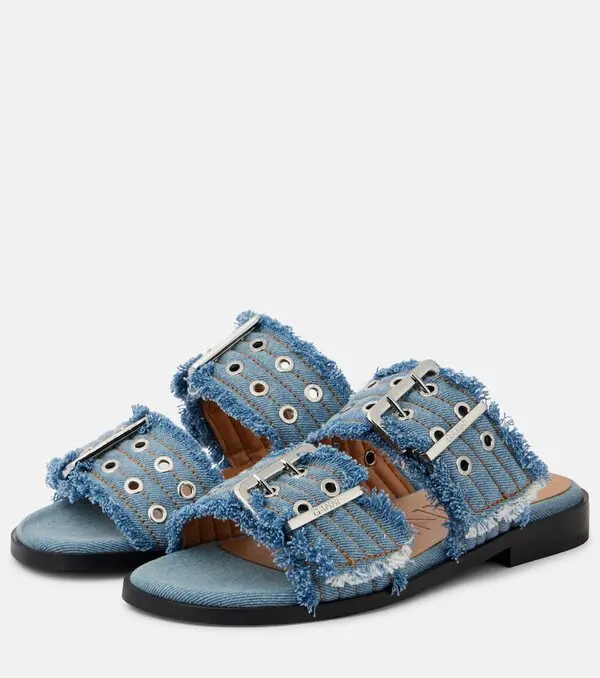 GANNI Fringed Denim Sandals