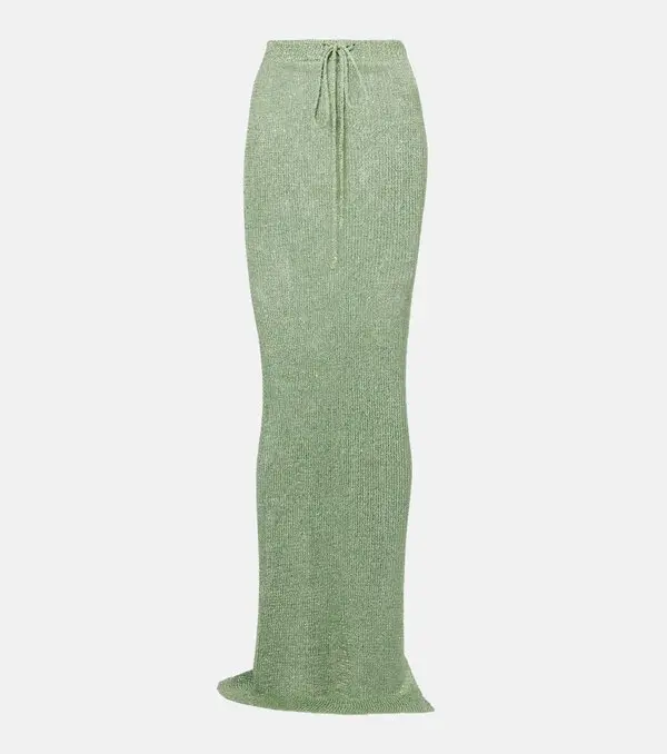 BANANHOT Alma Sequined Knitted Maxi Skirt - Green