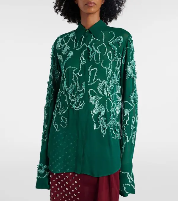 Dries Van Noten Embellished Semi-sheer Shirt
