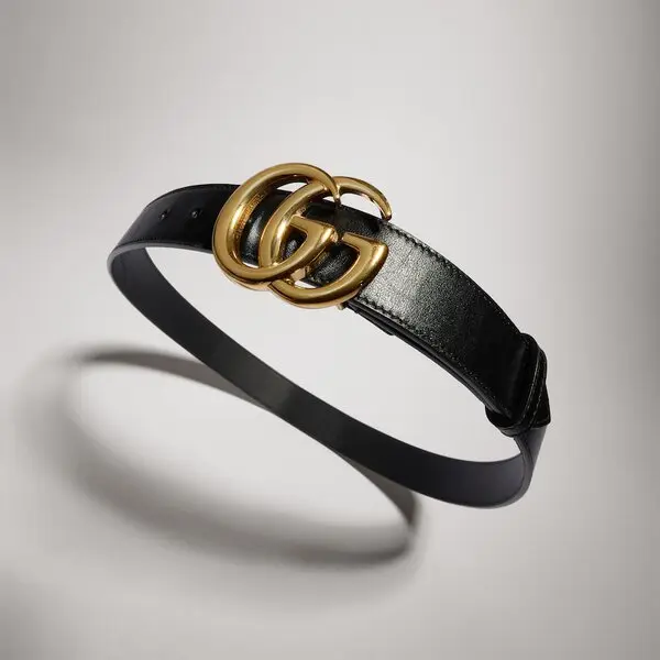 Gucci Gg Marmont Belt With Shiny Buckle - Black