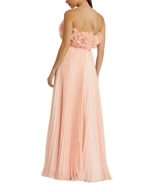 Mac Duggal Pleated Chiffon Strapless Gown With Ruffles