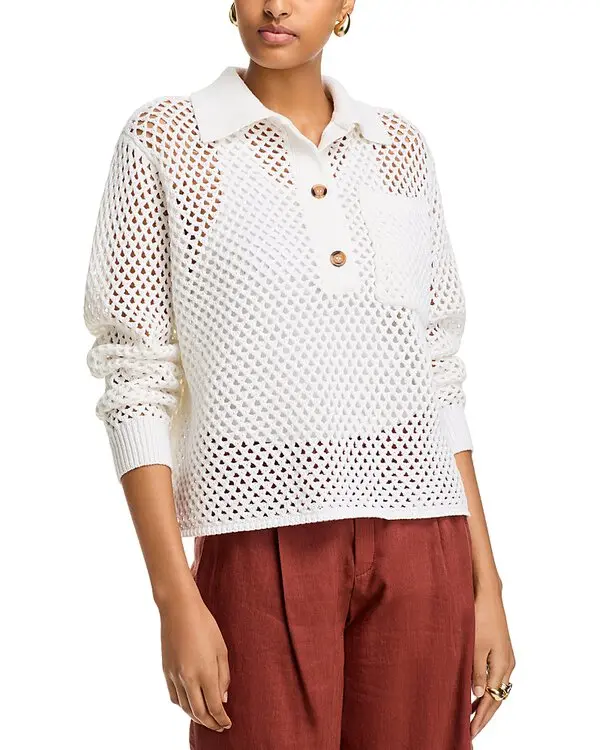 Aqua Open Stitch Crochet Polo Sweater Exclusive