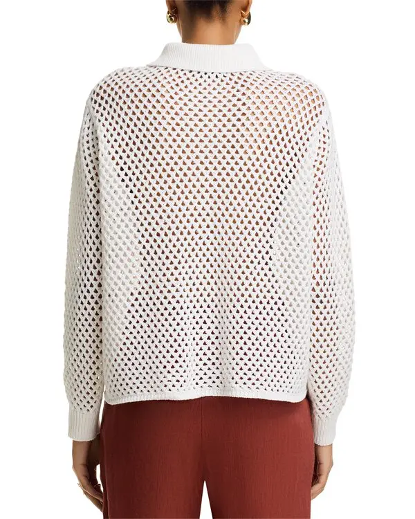 Aqua Open Stitch Crochet Polo Sweater Exclusive