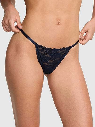 Pink Lace String Bikini Panty - Blue
