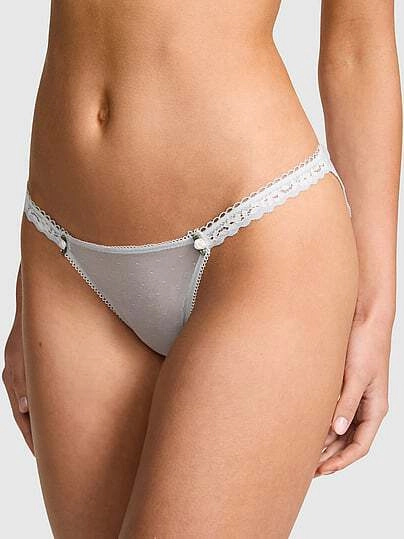 Pink Lace String Bikini Panty - Blue