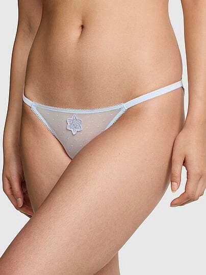 Pink Lace String Bikini Panty - Blue