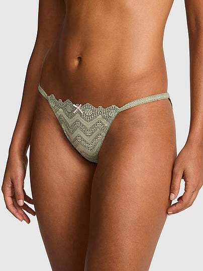 Pink Lace String Bikini Panty - Green