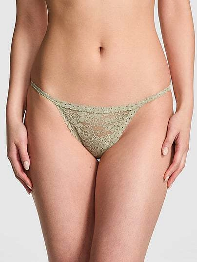 Pink Lace String Bikini Panty - Green