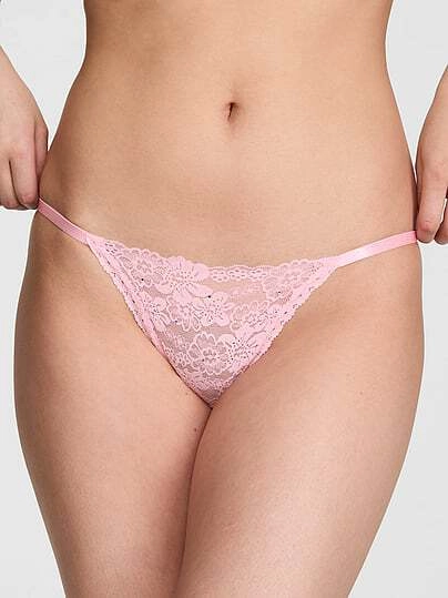 Pink Lace String Bikini Panty - Pink
